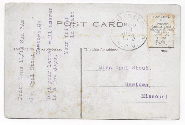 Miss Stout Receives a Typed Greeting - Newtown, Missouri (1909 ...