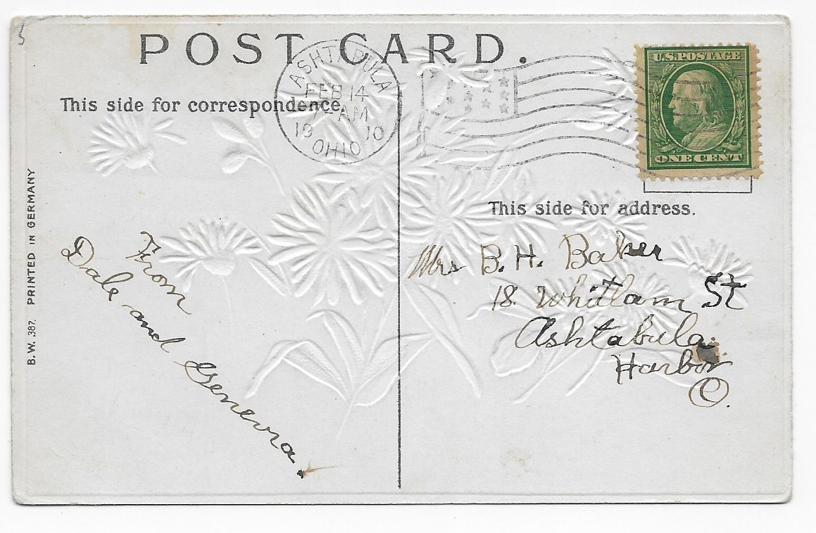 A Valentine for Mrs. Baker - Ashtabula, Ohio (1910) - History In The Mail | Postcards and ...