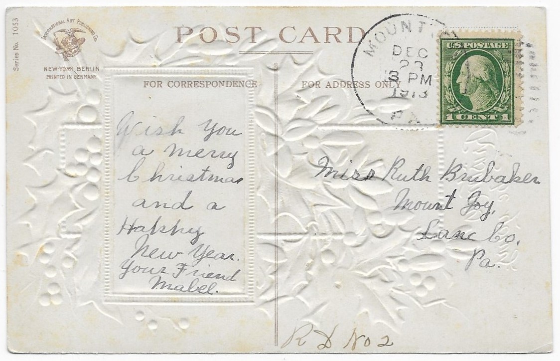 A Happy Christmas from Mabel – Mount Joy, PA (1913) - History In The ...