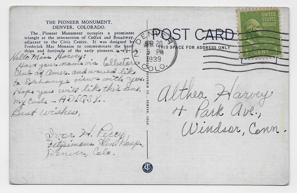 Althea Has a New Postcard Friend – Denver, Colorado (1939) - History In The Mail | Postcards and ...