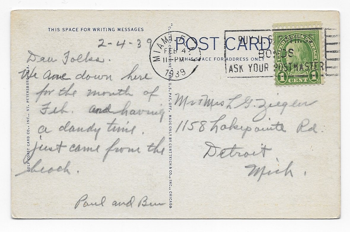 "The Pious Pelican" – Miami, Florida (1939) - History In The Mail ...